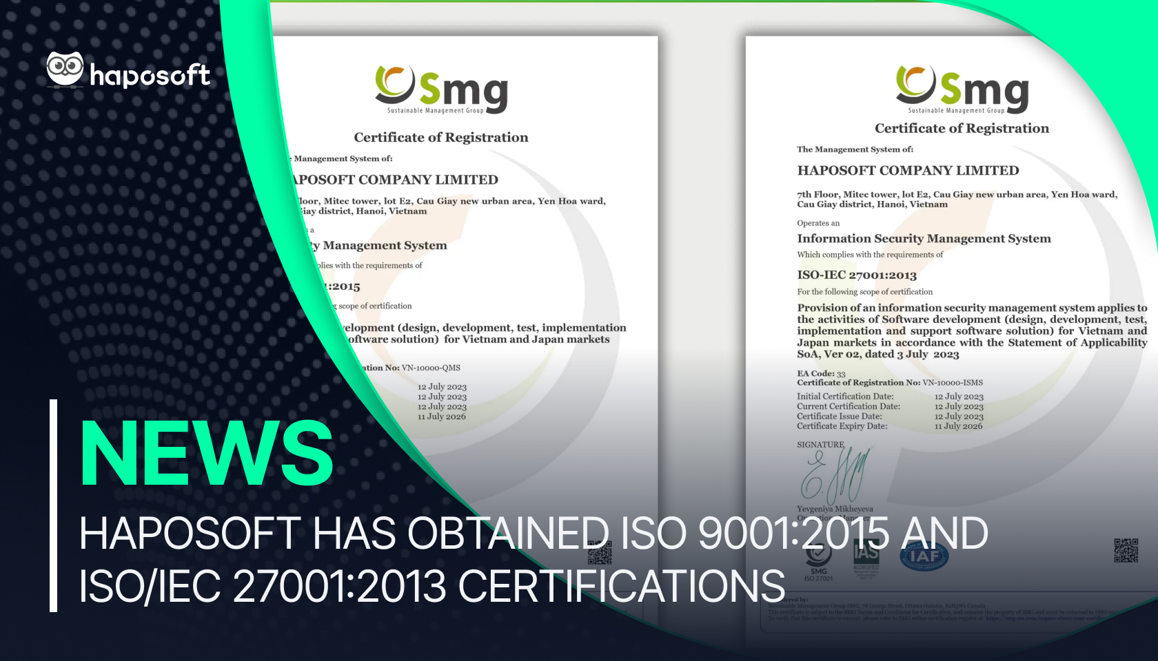 HAPOSOFT HAS OBTAINED ISO 9001:2015 AND ISO/IEC 27001:2013 ...